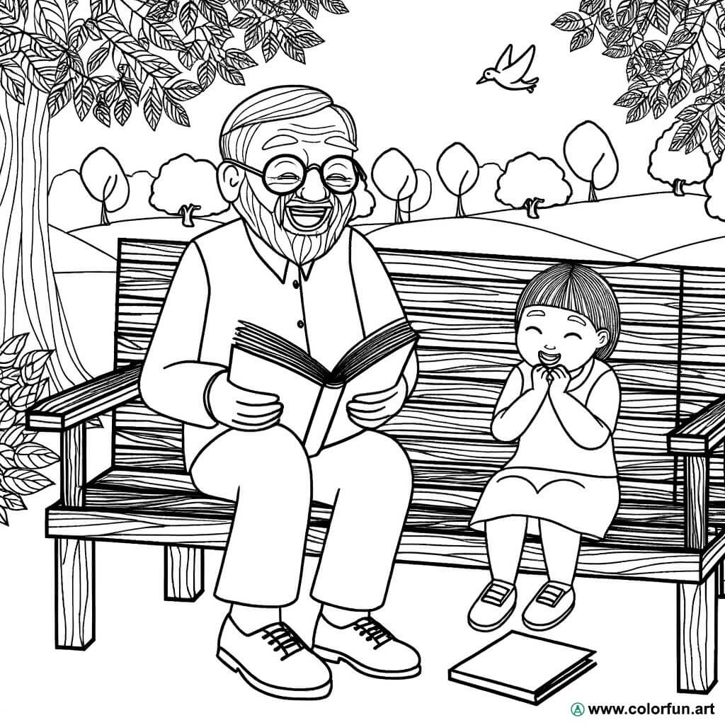 Coloring page of Grandpa and the Little Girl Download or Print for free