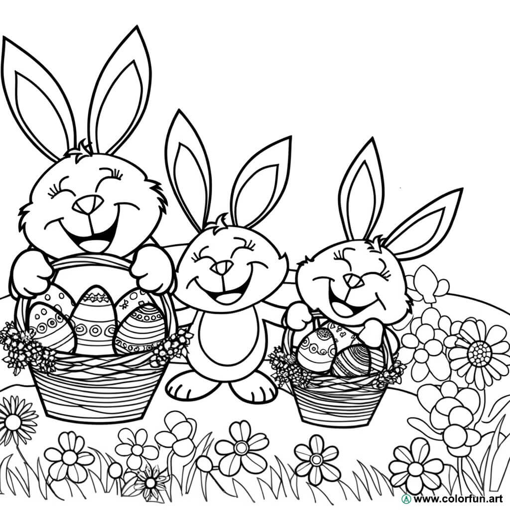 Dibujo para colorear del conejo de Pascua en familia Descargar o ...