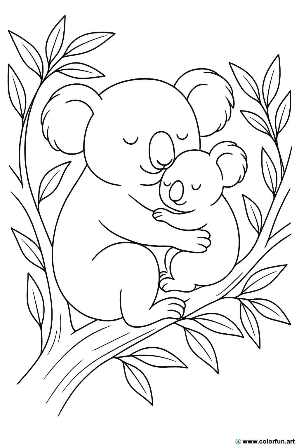 Coloriage de koala : maman et bébé à Télécharger ou à Imprimer gratuitement