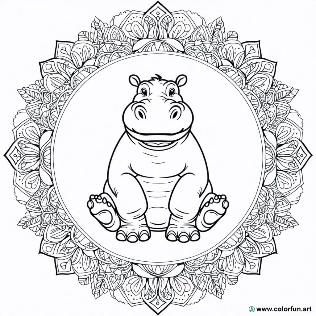 Hippo mandala coloring page Download or Print for free