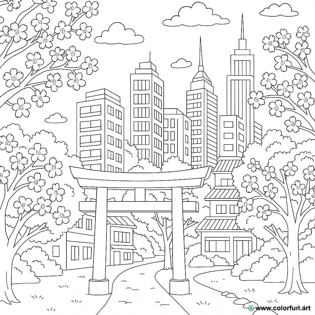 Japanese urban landscapes coloring page Download or Print for free