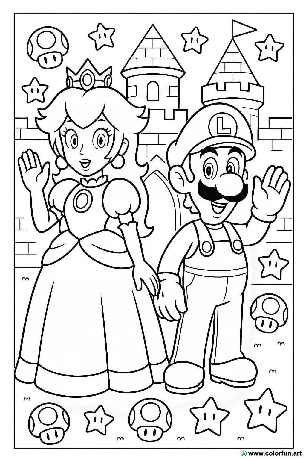 Dibujo Para Colorear De La Princesa Peach Y Luigi Descargar O Imprimir