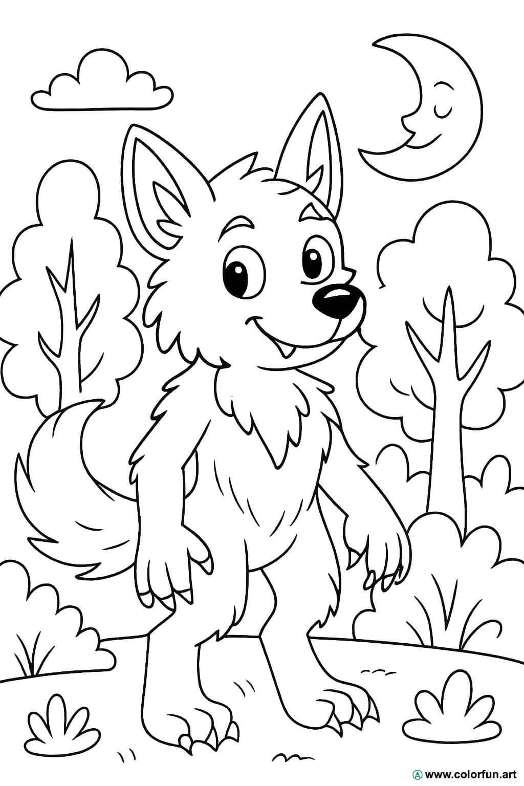 Coloriage du loup-garou dans la forêt à Télécharger ou à Imprimer ...