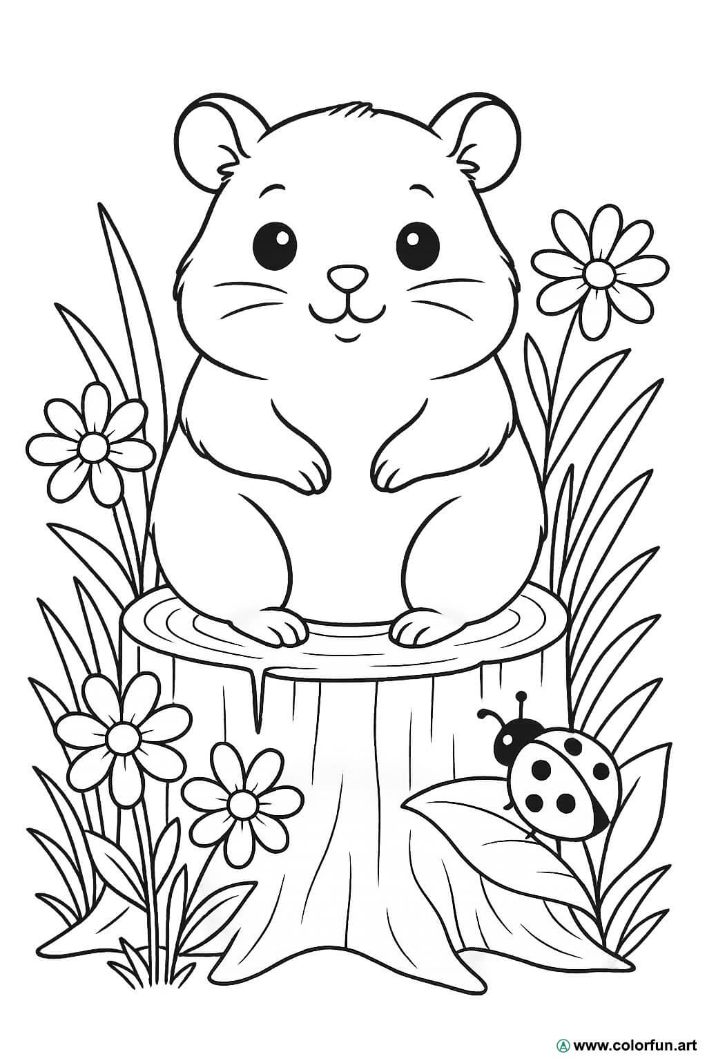 Coloring page of a hamster in the wild Download or Print for free