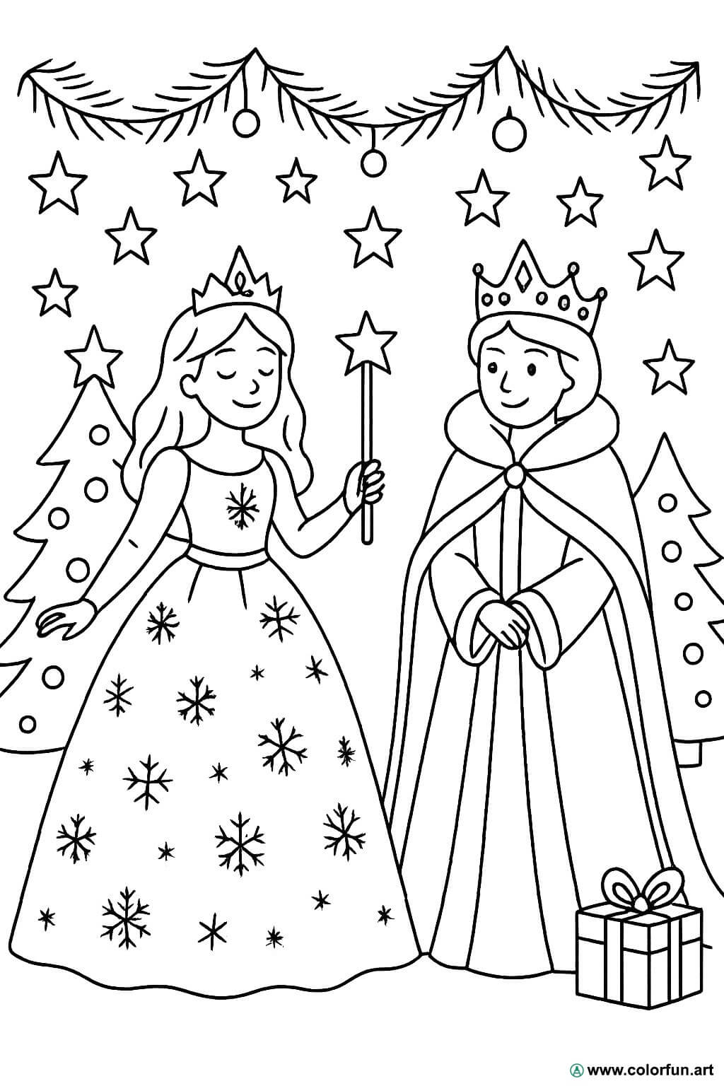 Coloriage de princesse de Noël et de reine à Télécharger ou à Imprimer ...