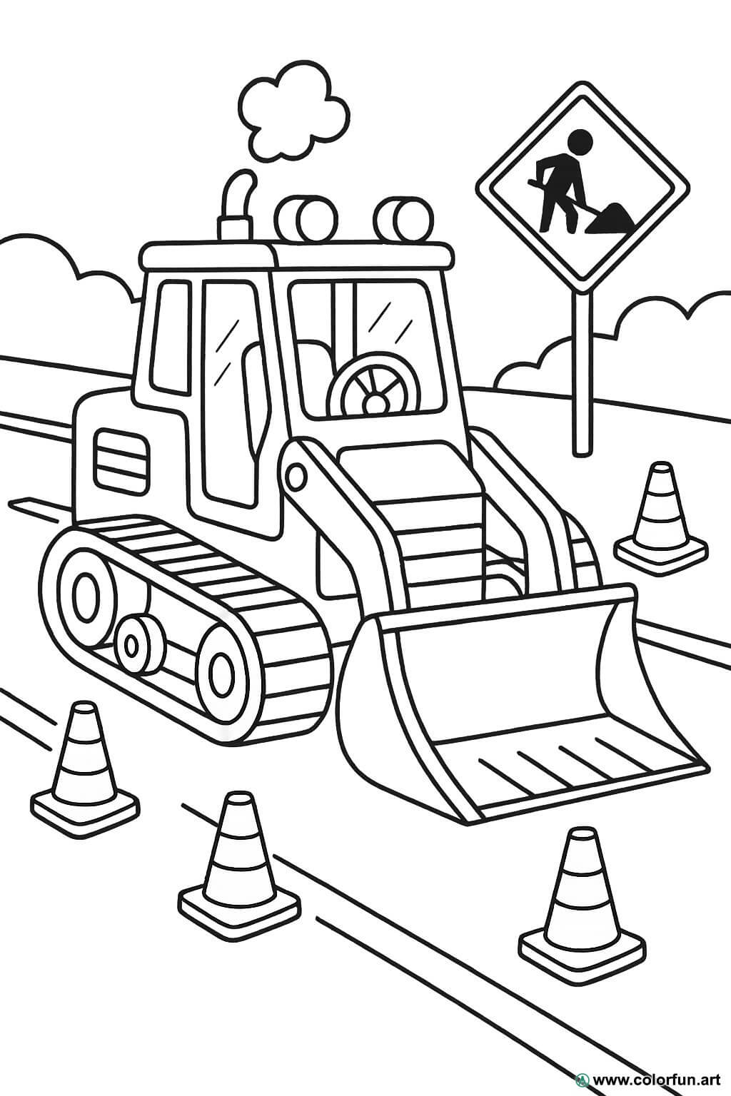 Coloring page of a construction vehicle on the road Download or Print ...