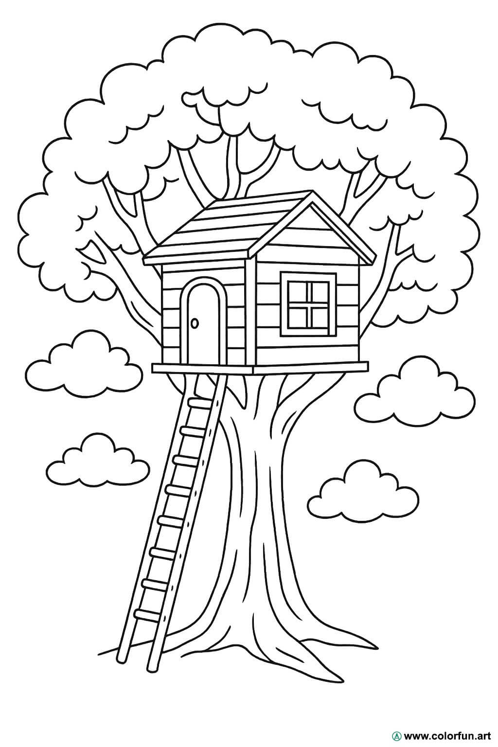 Coloring page of a treehouse Download or Print for free
