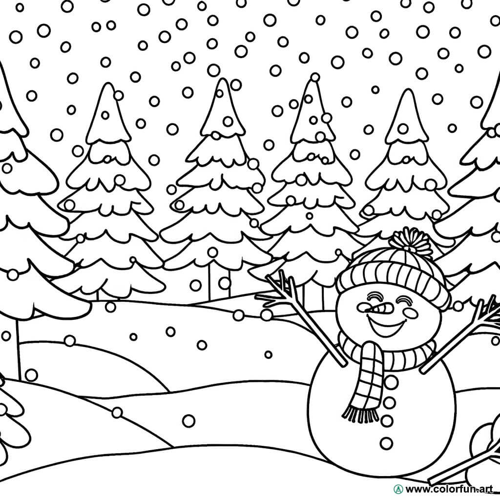 Winter snowy landscapes coloring page Download or Print for free