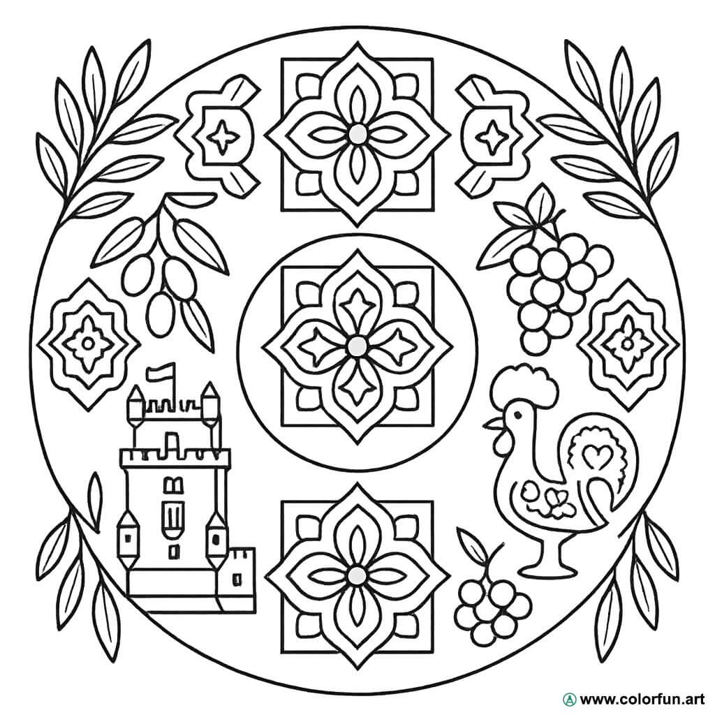 Mandala coloring page of Portugal Download or Print for free