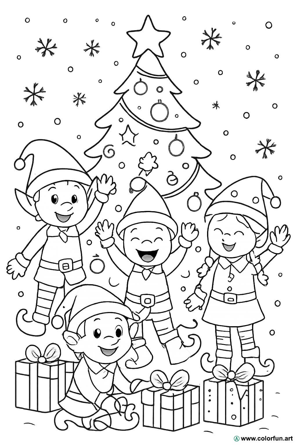 Dibujo para colorear de Feliz Navidad con sus duendes Descargar o ...