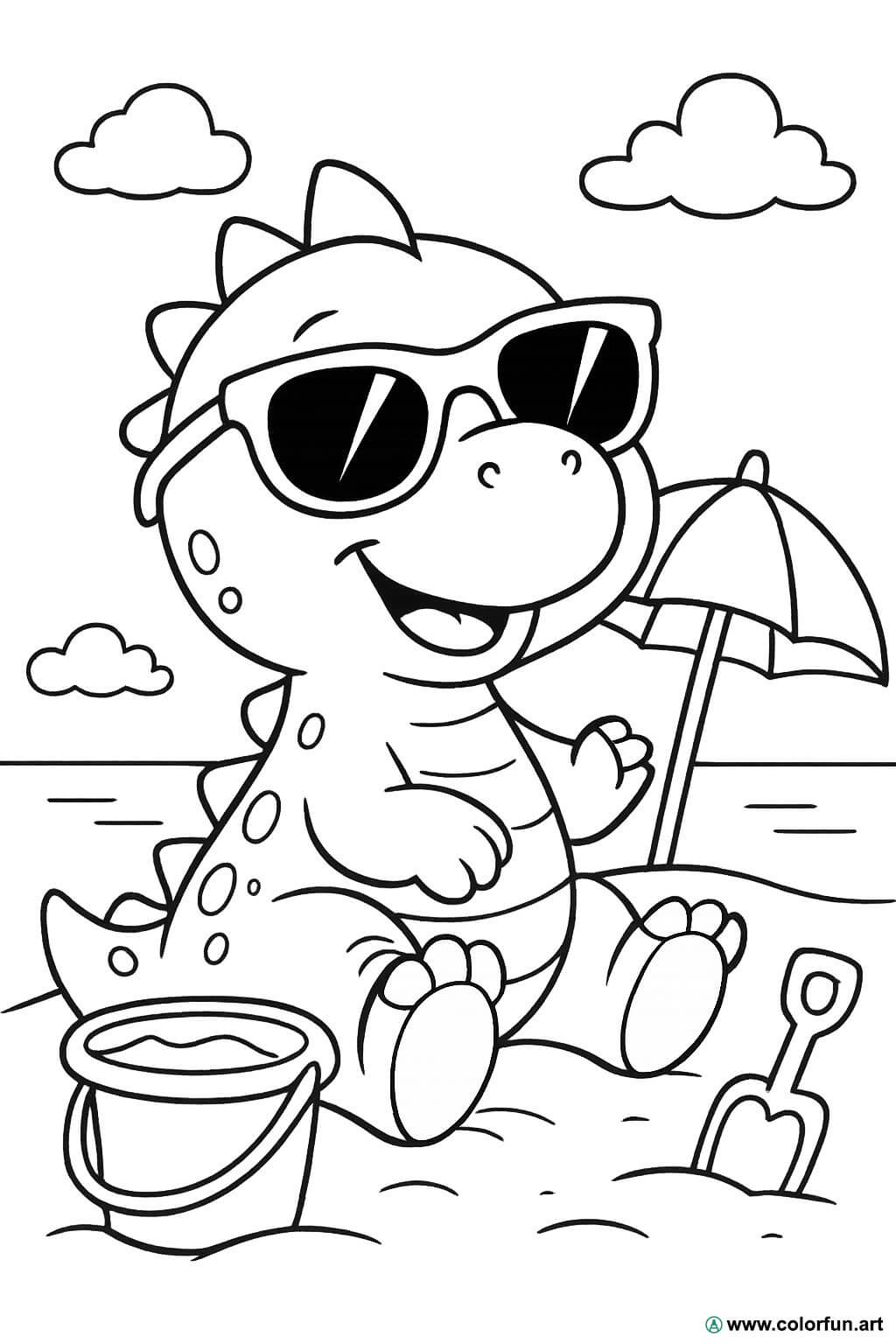 Dibujo para colorear de un bebé dinosaurio de vacaciones Descargar o ...