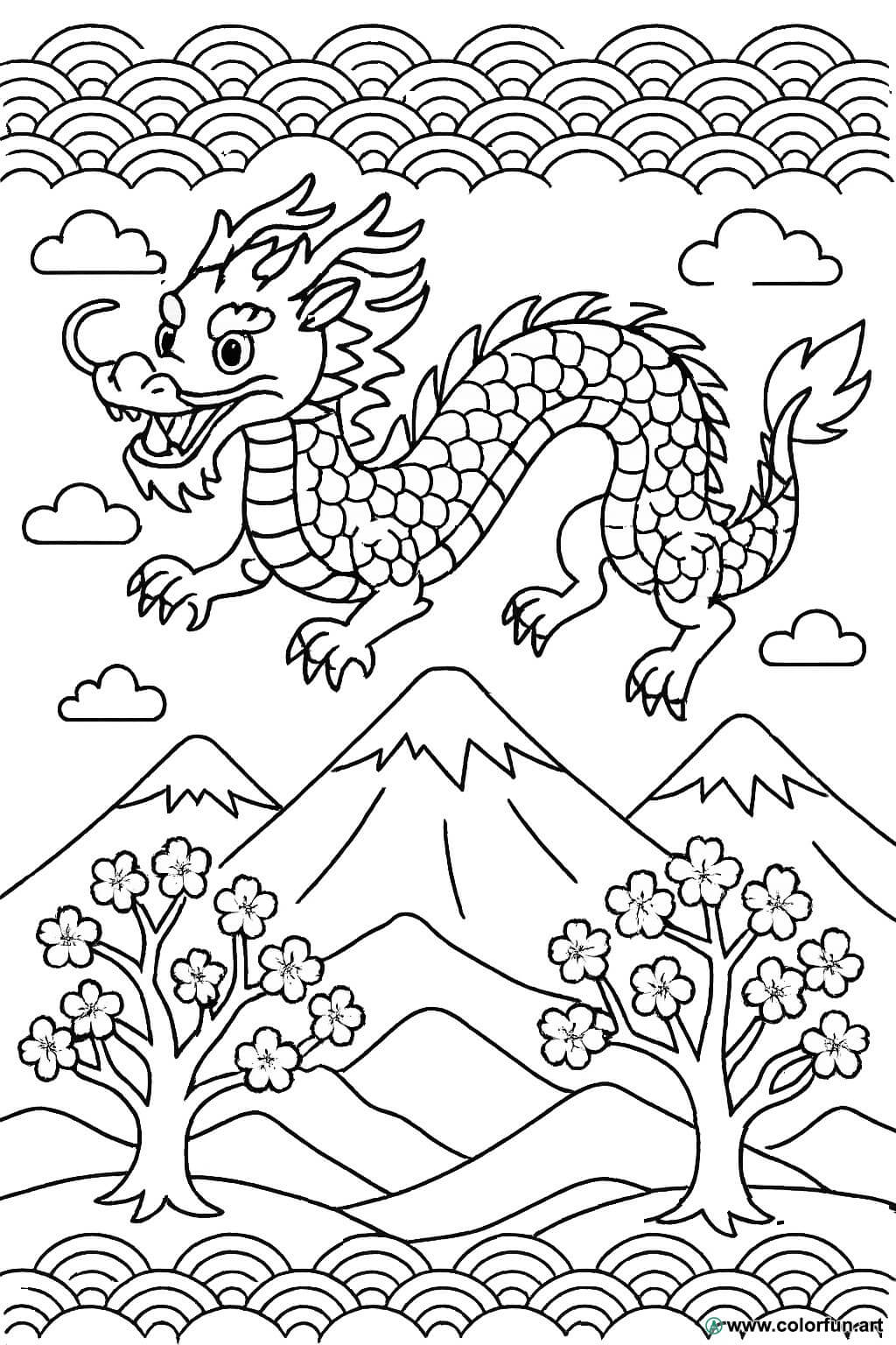 Japanese dragon coloring page Download or Print for free