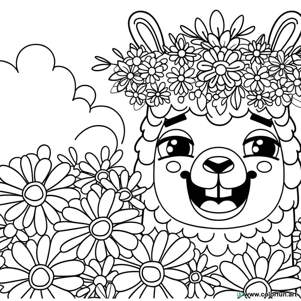 Llama coloring page with flowers Download or Print for free