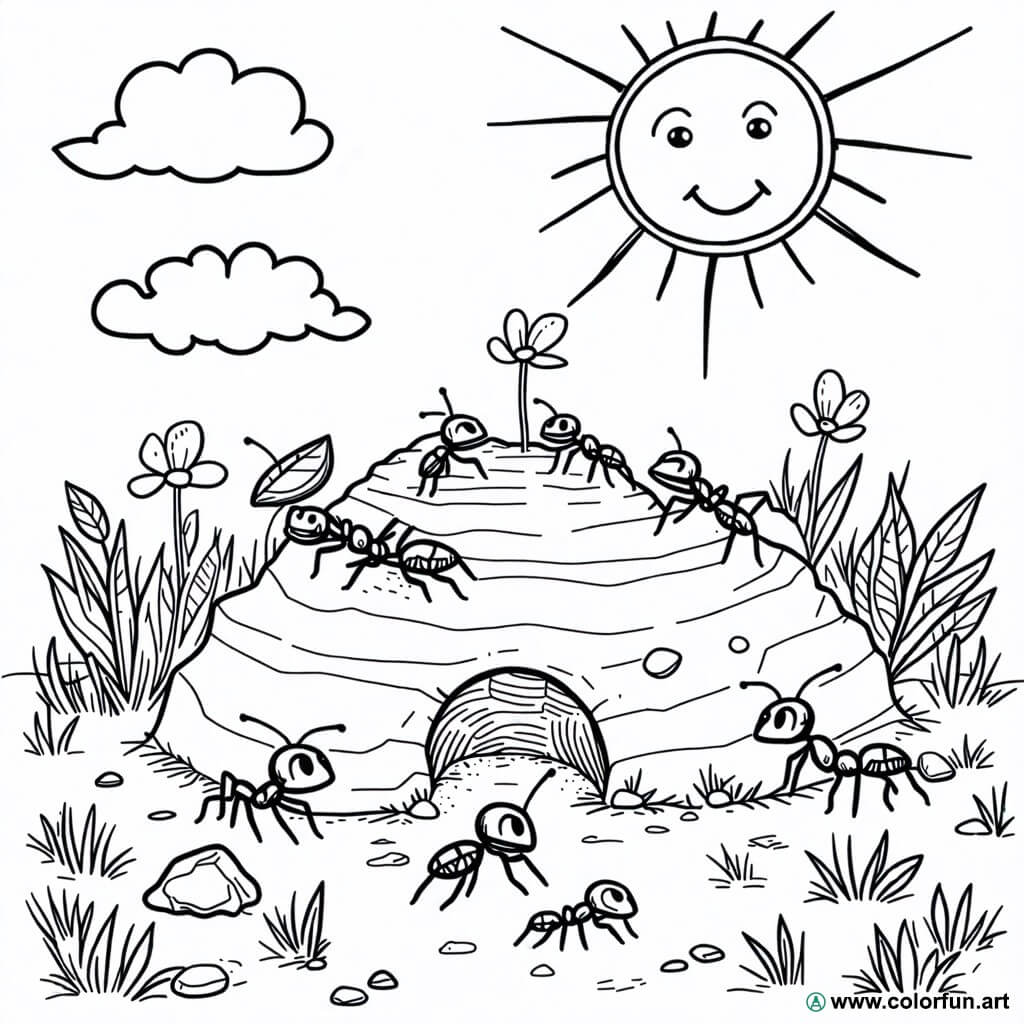 Fun coloring page of ants Download or Print for free
