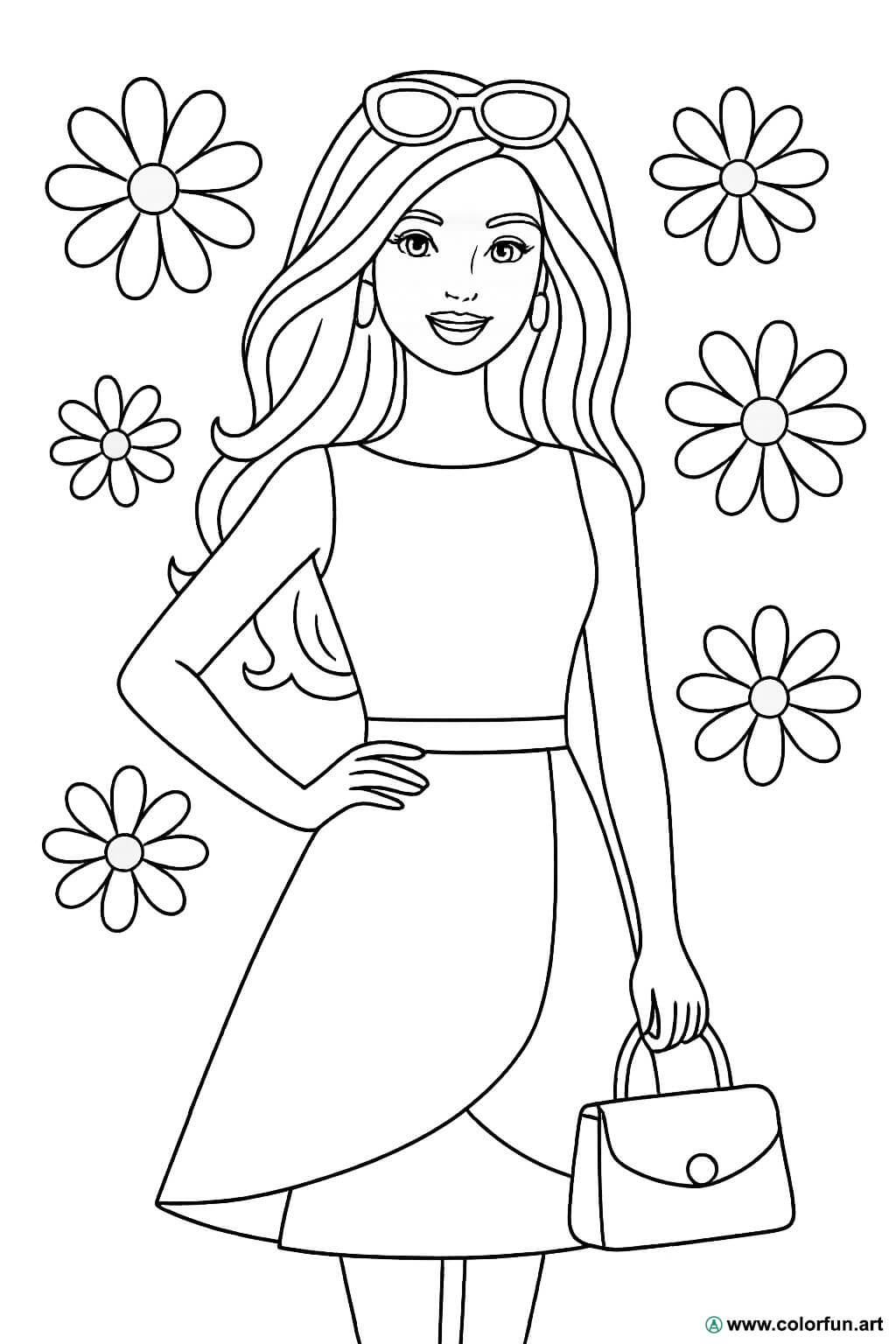 Coloriage de Barbie en tenue mode à Télécharger ou à Imprimer gratuitement