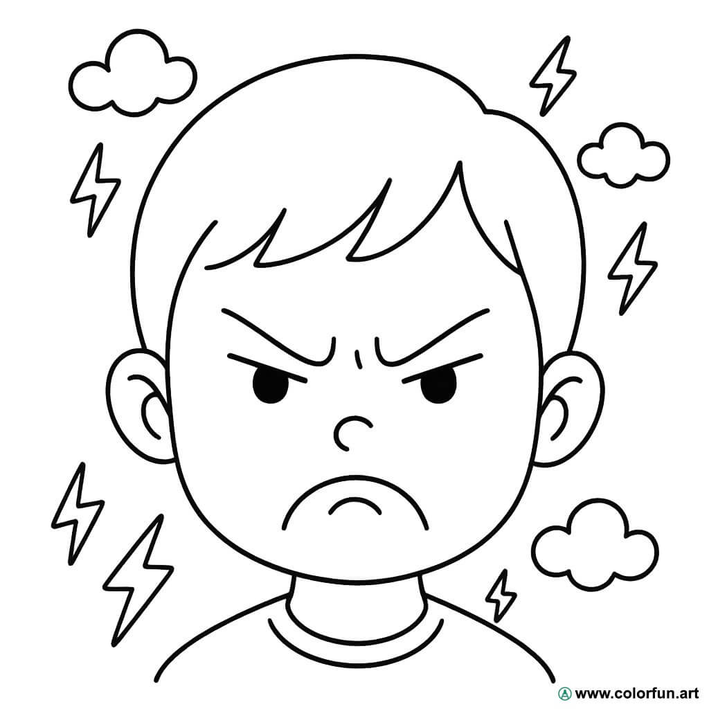 Angry Face Coloring Page — Emotions Download or Print for free