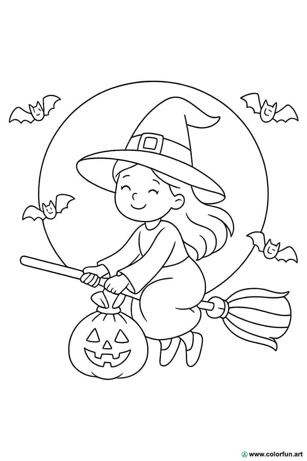 Coloriage simple de sorcière pour Halloween à Télécharger ou à Imprimer ...