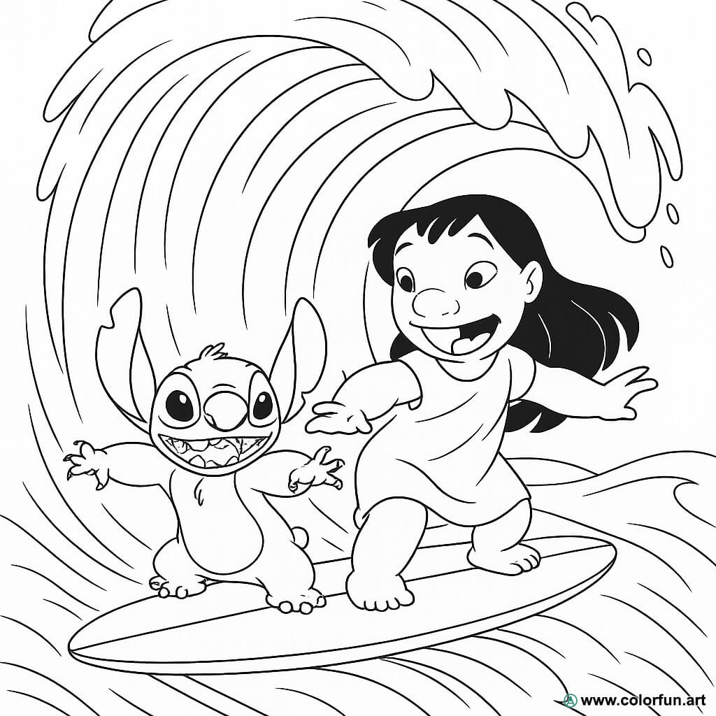 Dibujo para colorear de Lilo y Stitch para una aventura divertida Descargar o Imprimir de forma ...