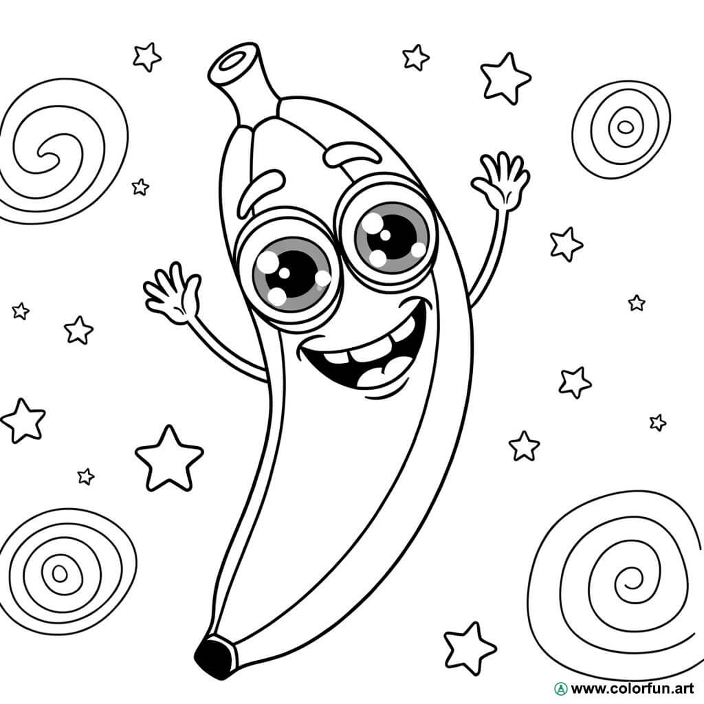 Coloriage de banane cartoon à Télécharger ou à Imprimer gratuitement