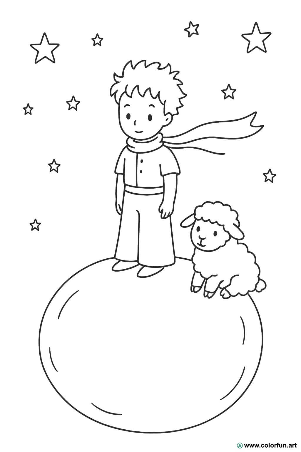 Coloring page of the Little Prince with stars Download or Print for free