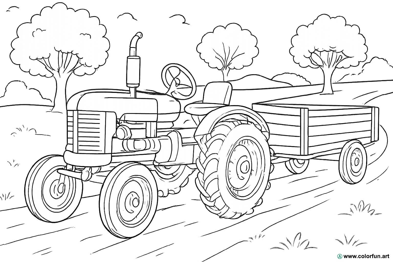 Dibujo para colorear de un tractor y remolque vintage Descargar o ...