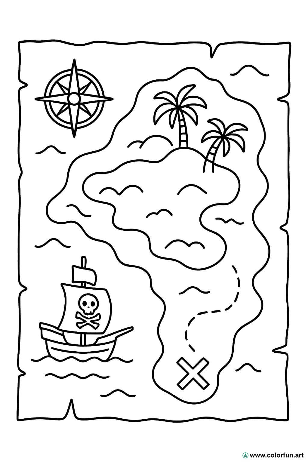 Easy pirate treasure map coloring page Download or Print for free