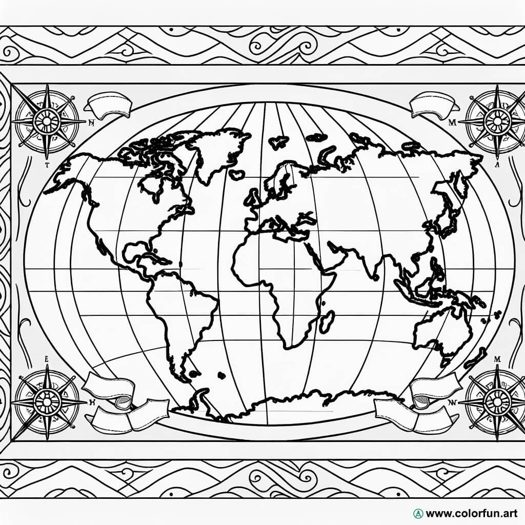 Vintage world map coloring page Download or Print for free