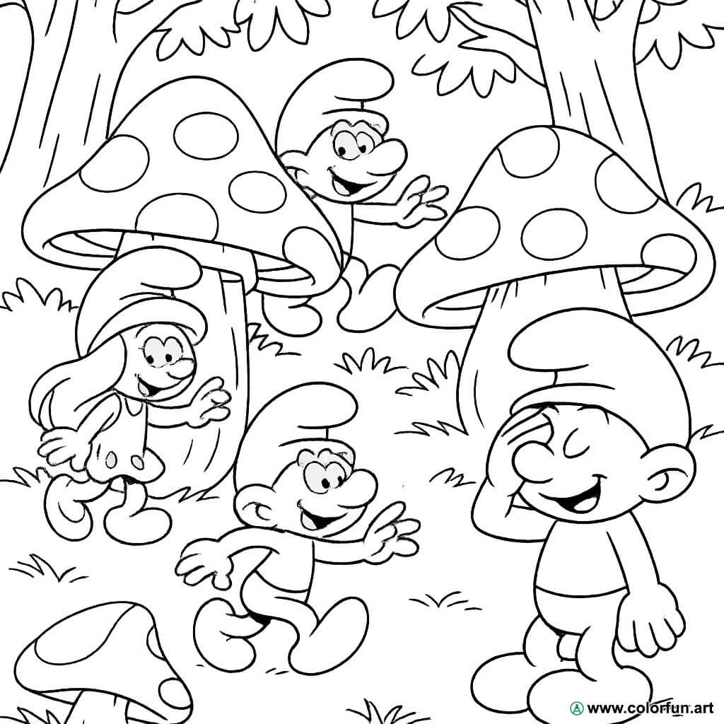 Fun coloring page of the Smurfs Download or Print for free