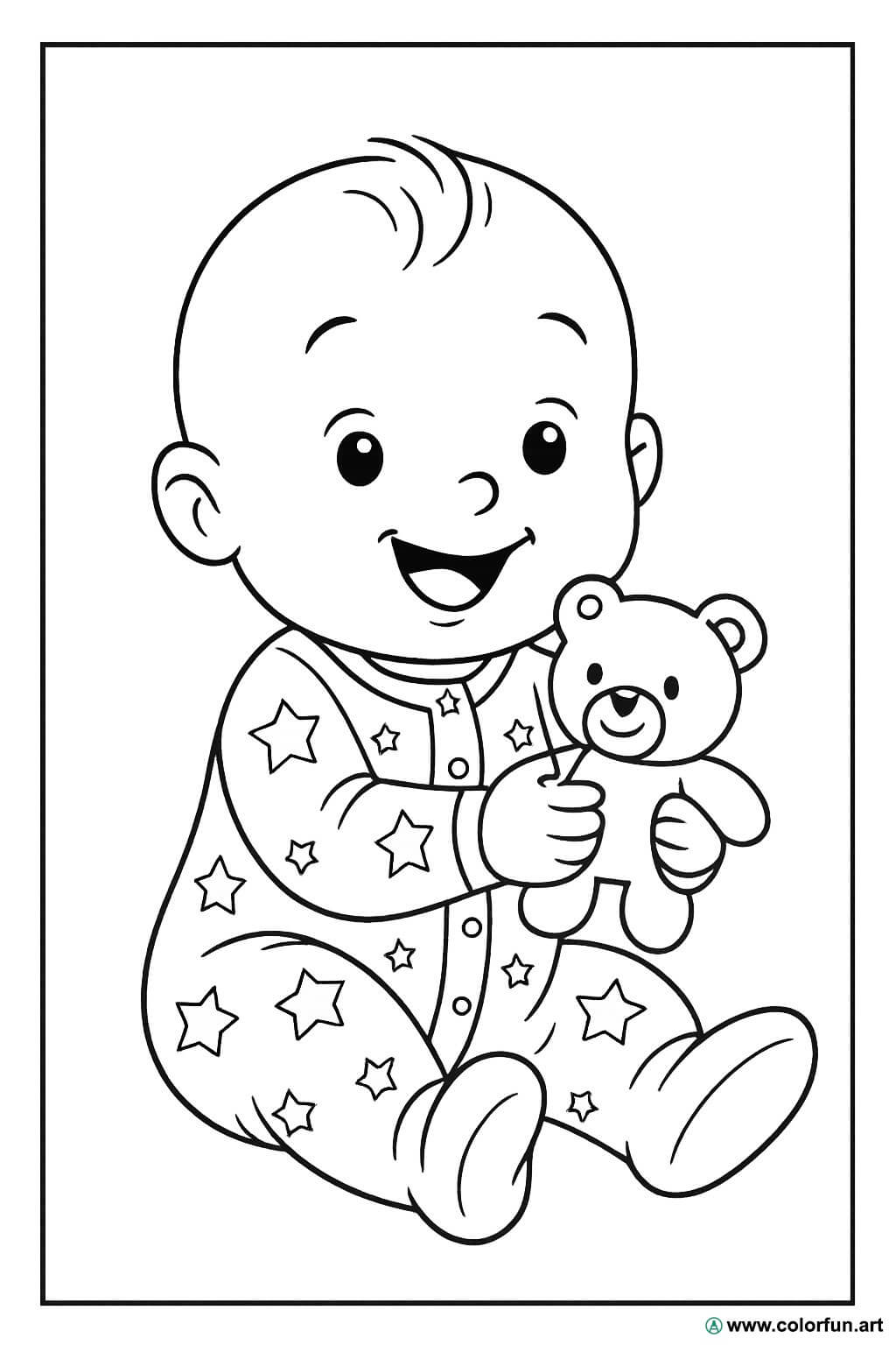 Coloring page of a human baby in pajamas Download or Print for free