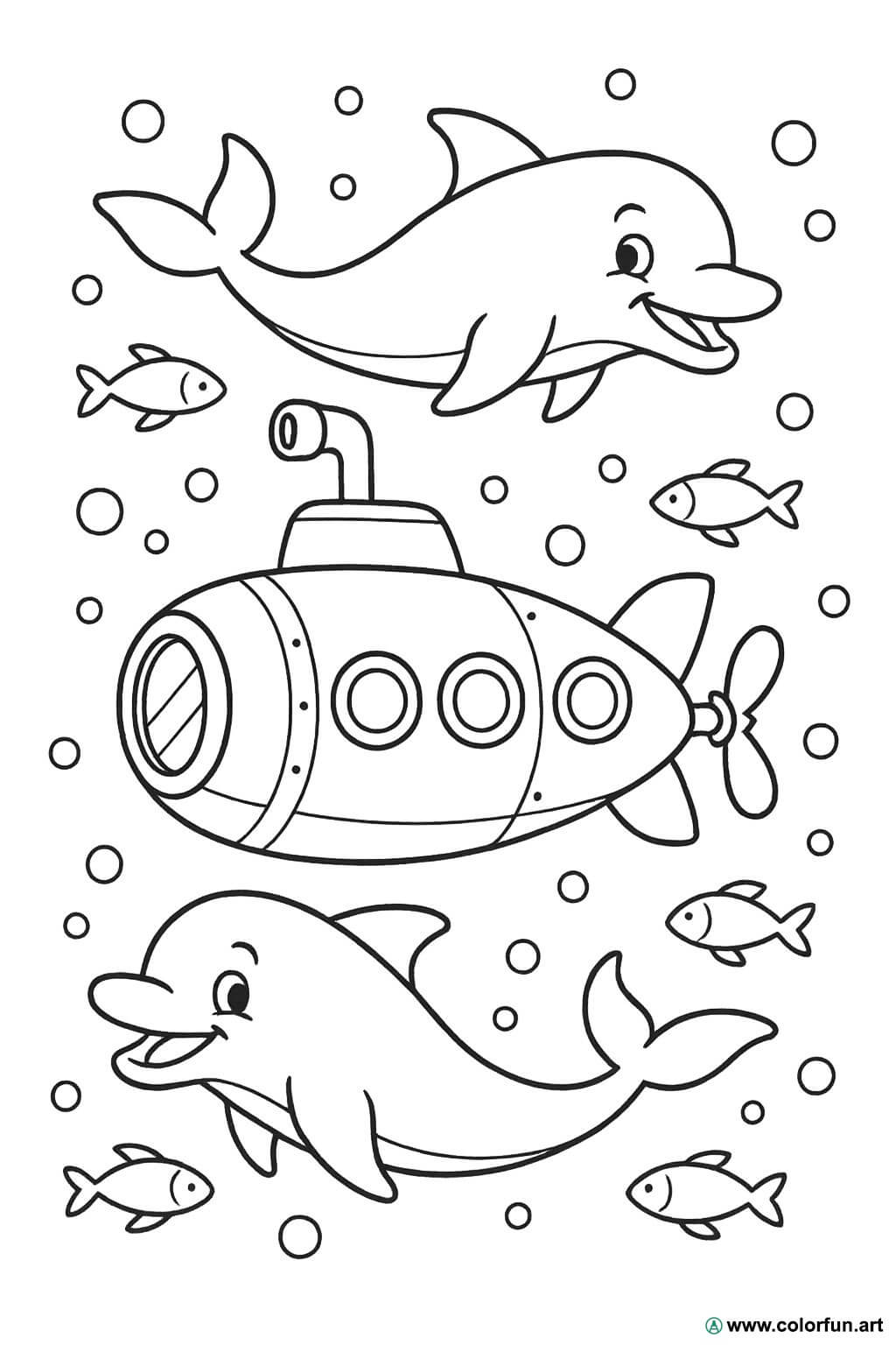 Coloriage de dauphins sous-marins à Télécharger ou à Imprimer gratuitement