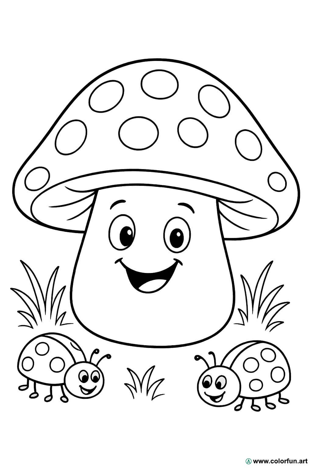 Coloriage de champignon cartoon à Télécharger ou à Imprimer gratuitement