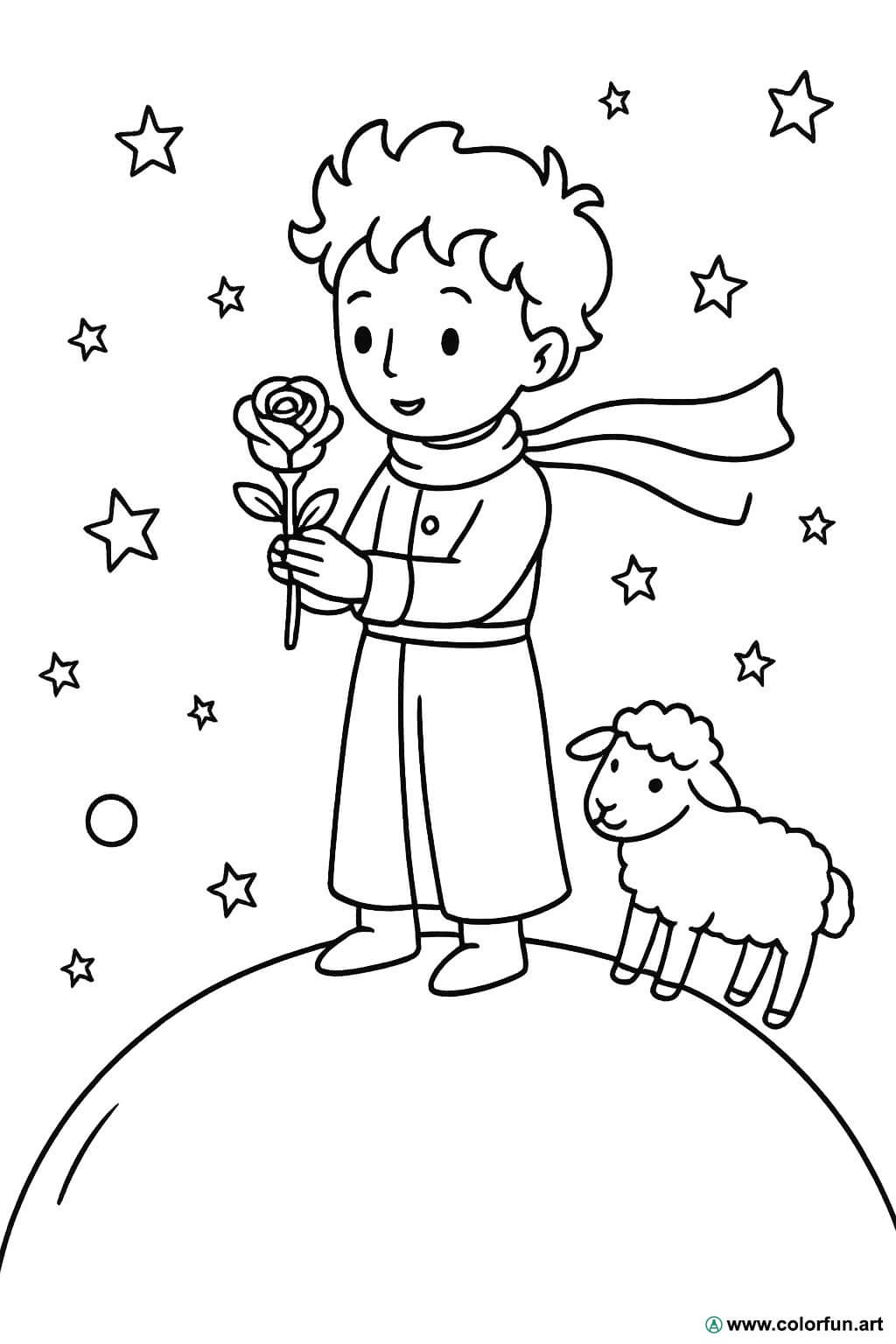 Coloring page of the Little Prince and the Rose Download or Print for free