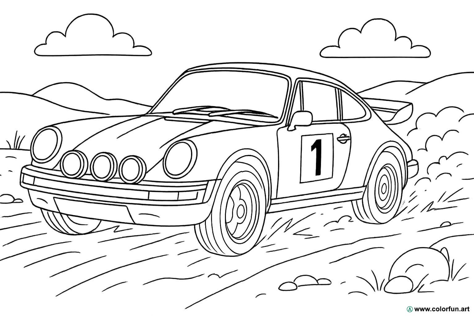 Coloriage d'une Porsche de rallye à Télécharger ou à Imprimer gratuitement