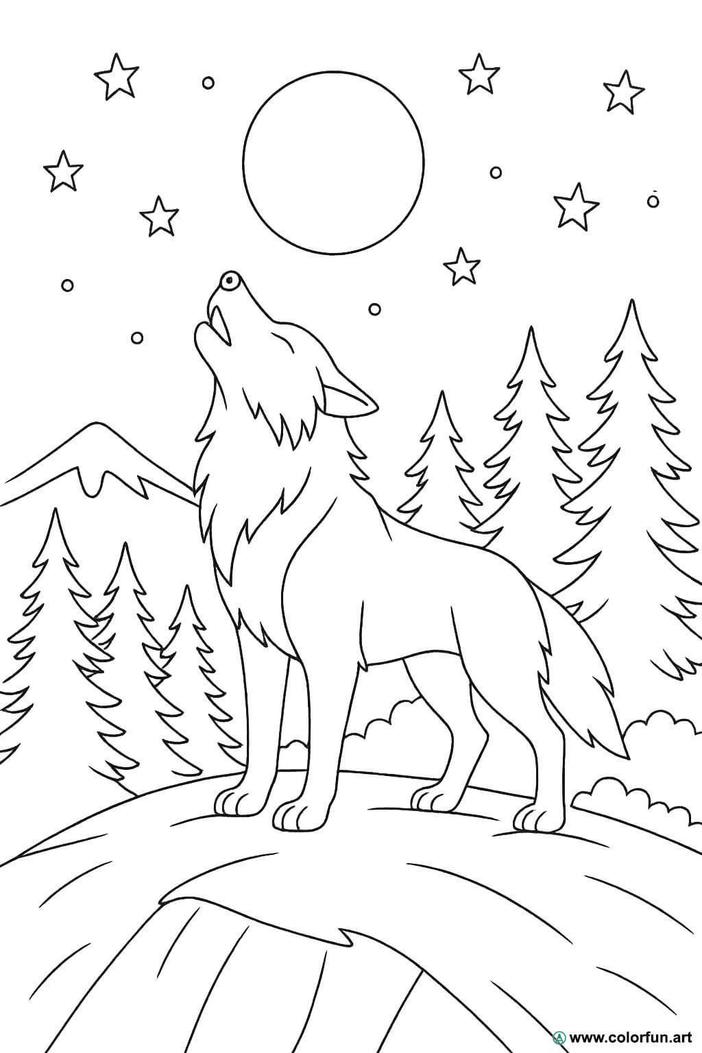 Disegno da colorare del lupo che ulula al crepuscolo Scarica o Stampa ...