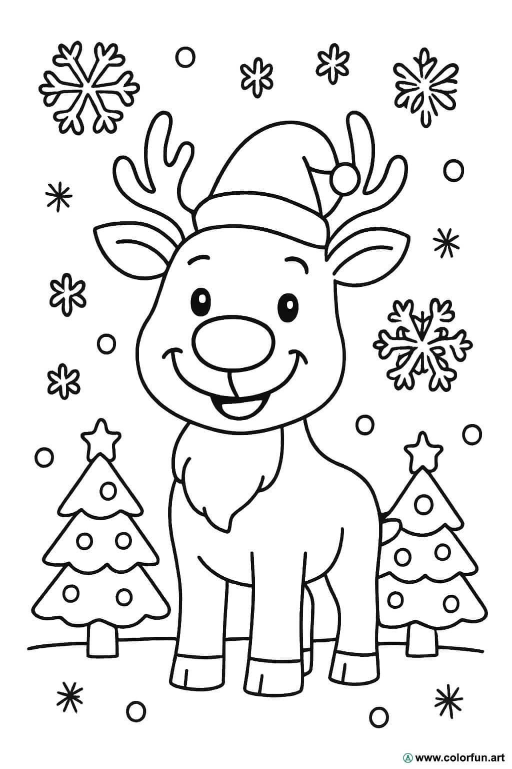 Christmas coloring page with reindeer for kindergarten Download or ...