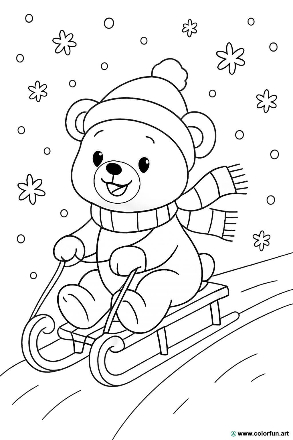 Winter teddy bear coloring page Download or Print for free