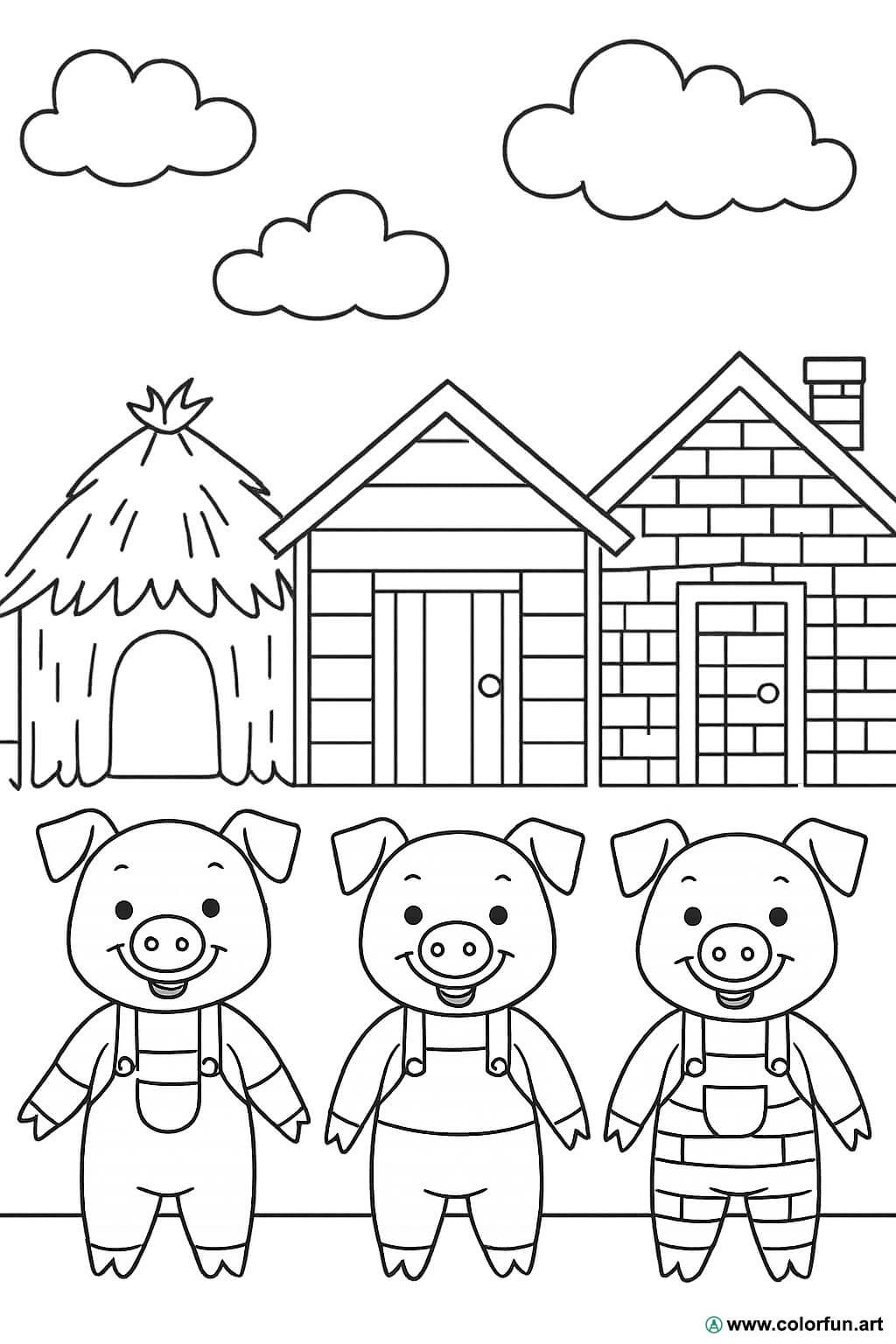 Coloriage des trois petits cochons classique à Télécharger ou à ...
