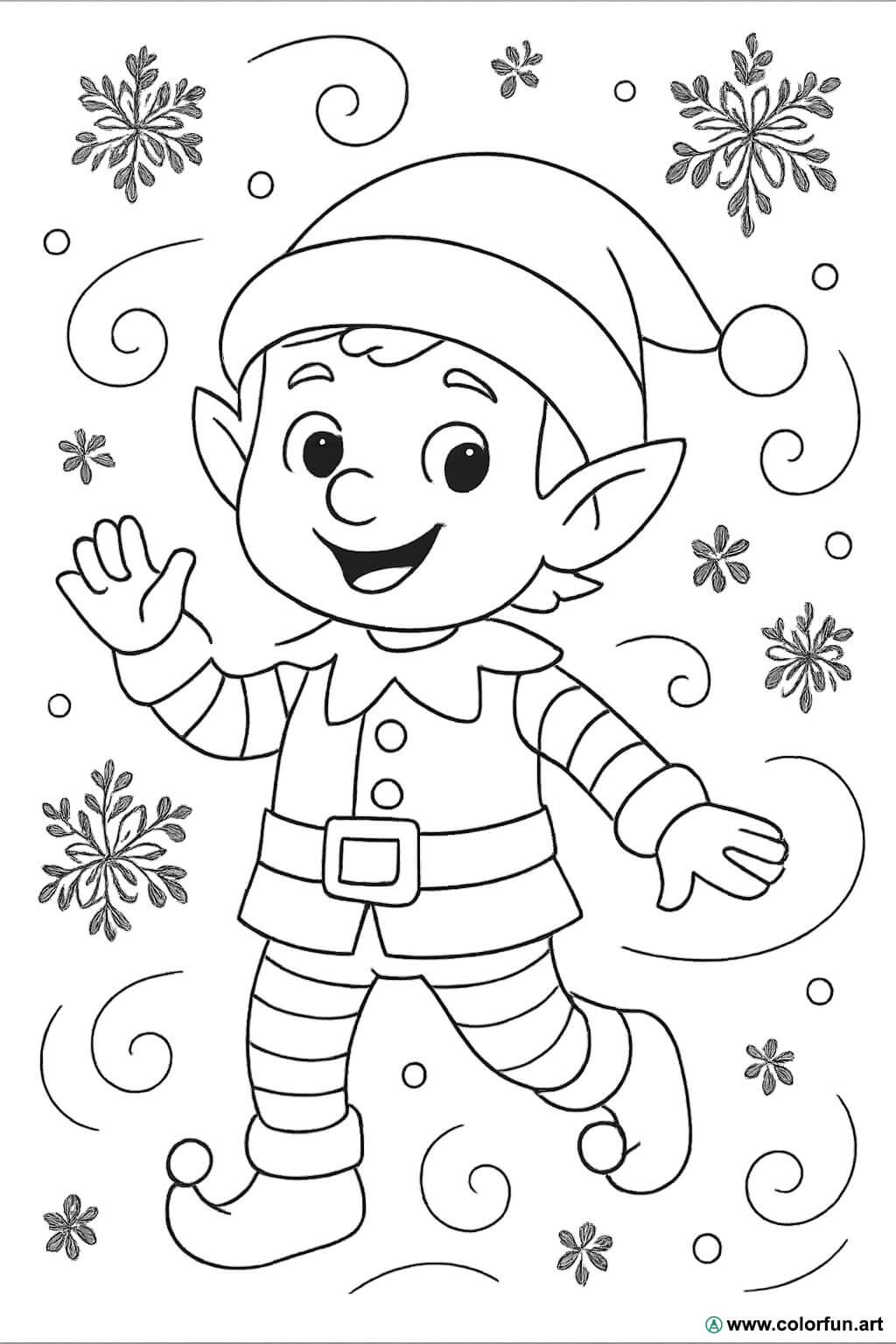 Coloriage de lutin de Noël et flocons de neige à Télécharger ou à ...