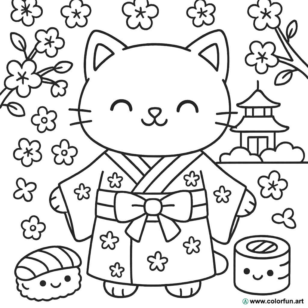 Kawaii coloring page from Japan Download or Print for free