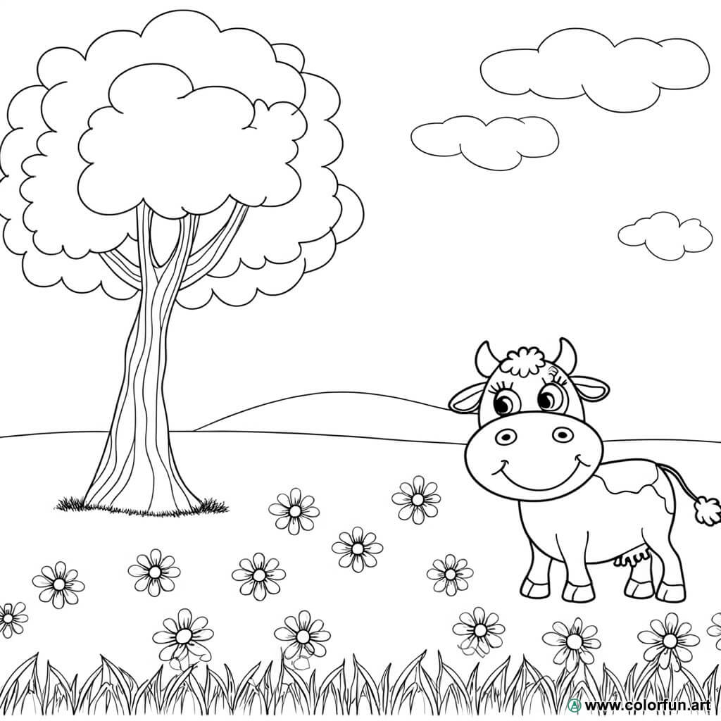 Dibujo para colorear de una vaca en la pradera Descargar o Imprimir de ...