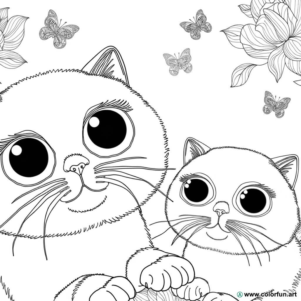 Manga-style cat coloring page Download or Print for free