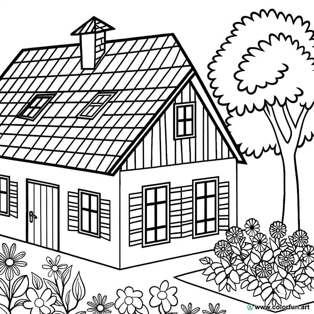 Dibujo para colorear de la casa en verano Descargar o Imprimir de forma ...