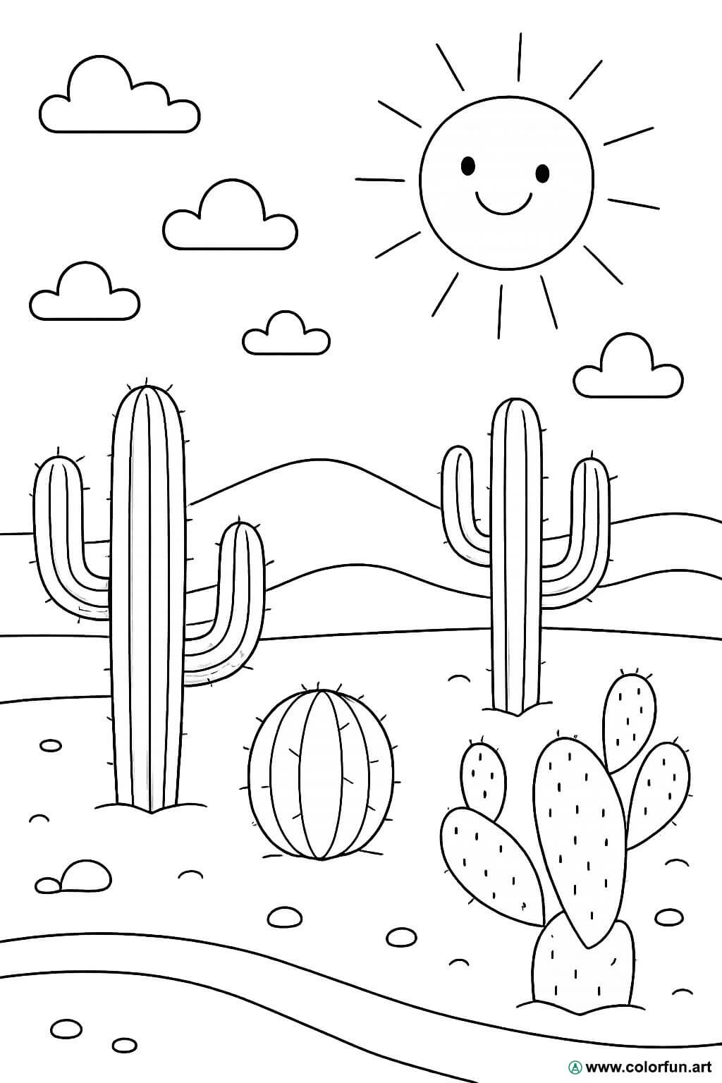 Cactus and landscape coloring page Download or Print for free