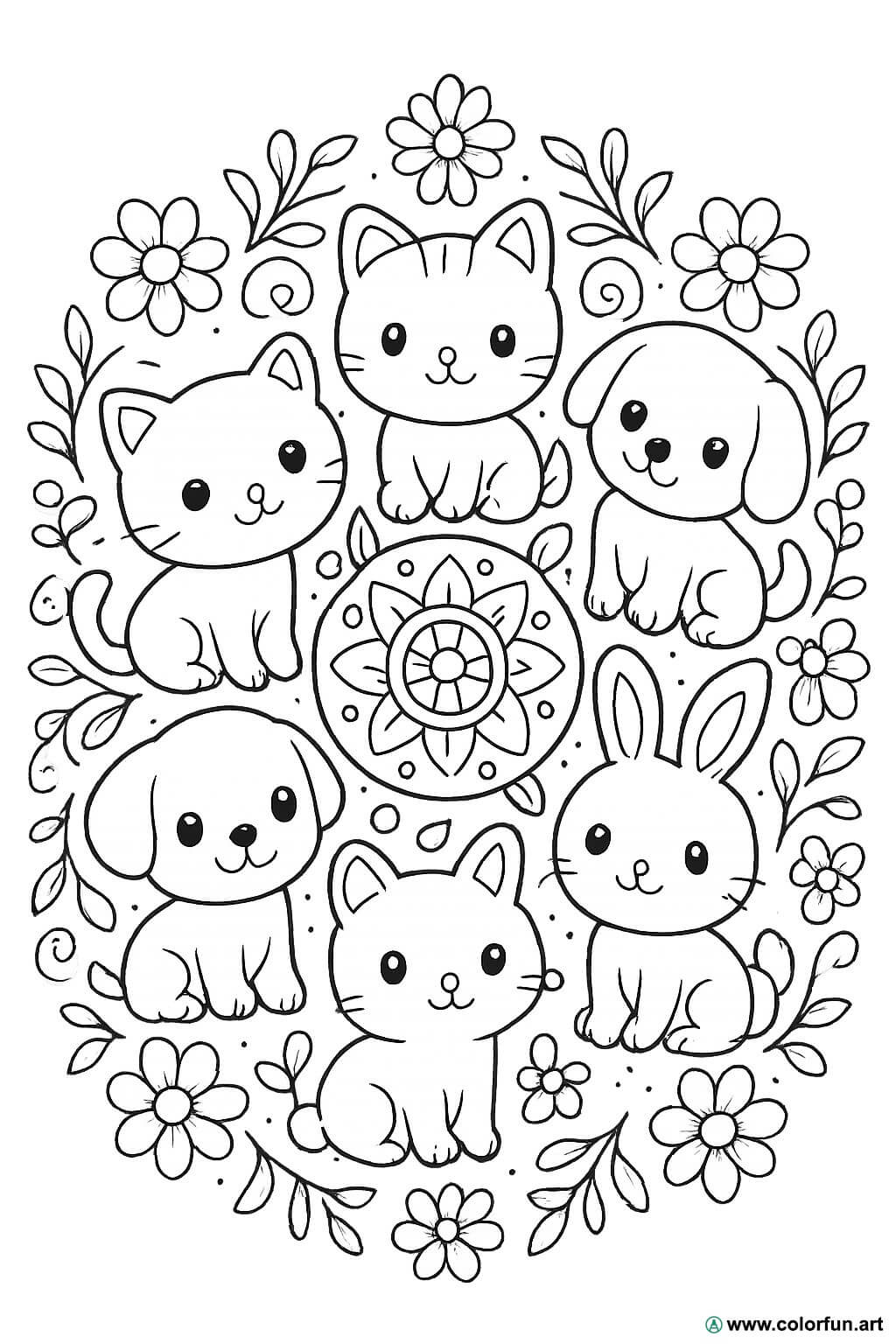 Cute and fun animal mandala coloring page Download or Print for free