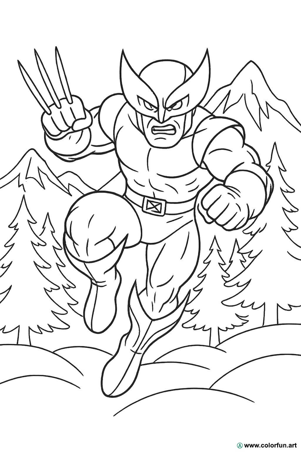 Wolverine coloring page in action Download or Print for free