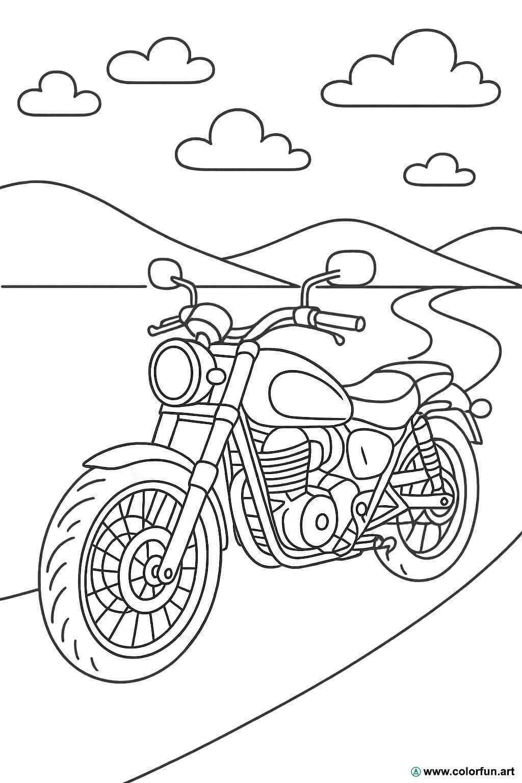 Dibujo para colorear de una moto realista Descargar o Imprimir de forma gratuita