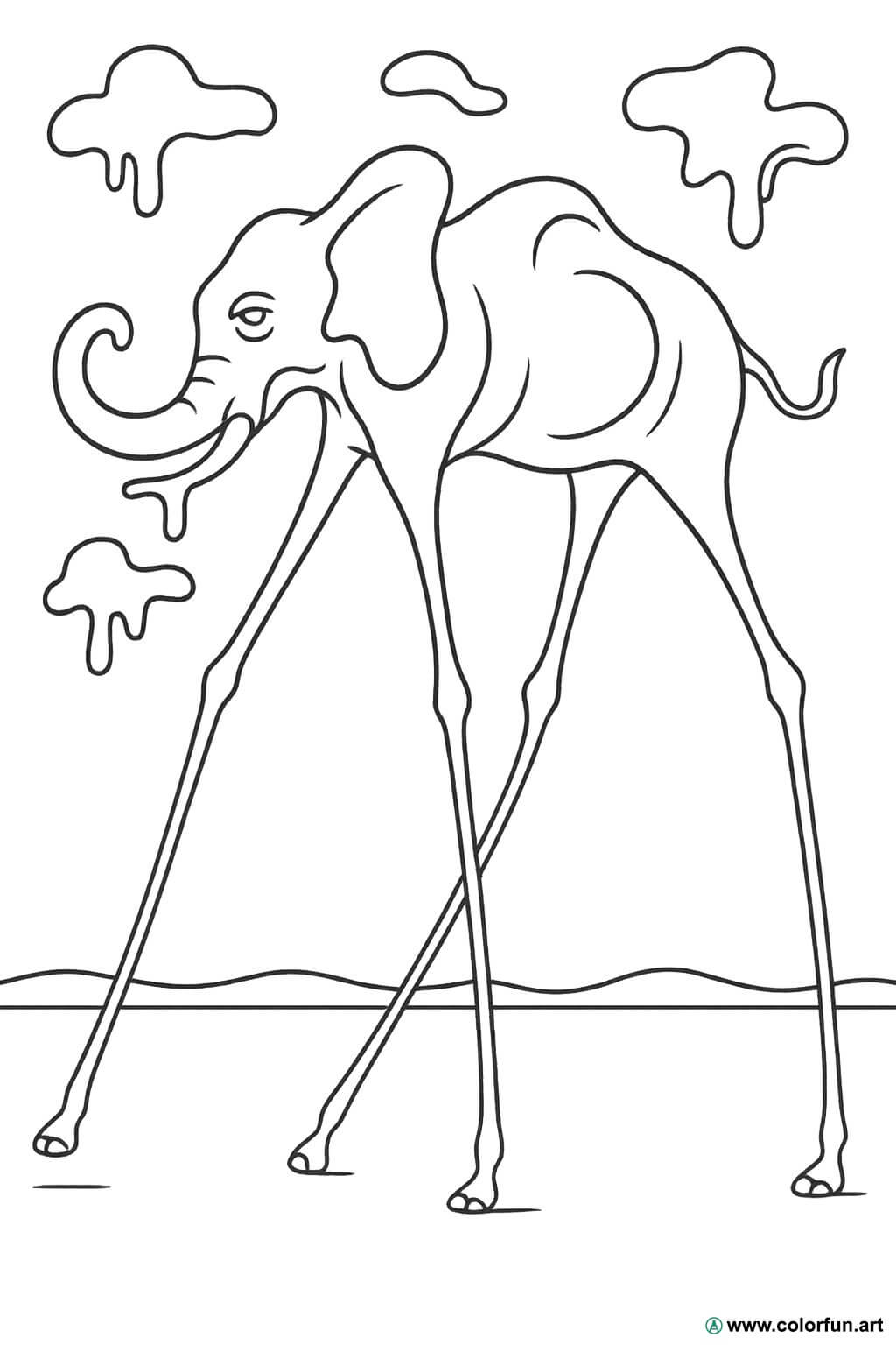 Coloring page of fantastic animals inspired by Salvador Dalí Download ...