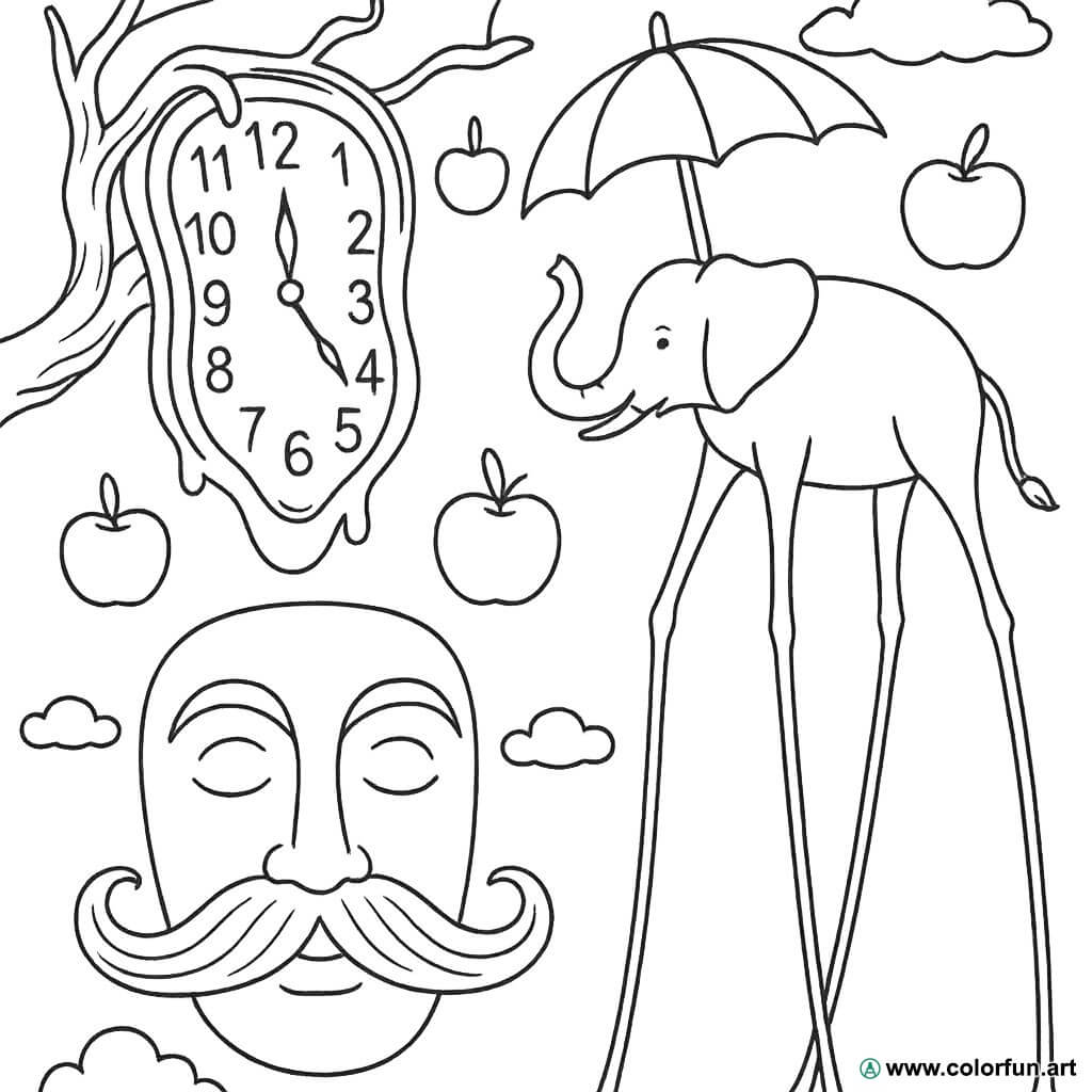 Dibujo para colorear inspirado en Salvador Dalí con motivos extraños ...
