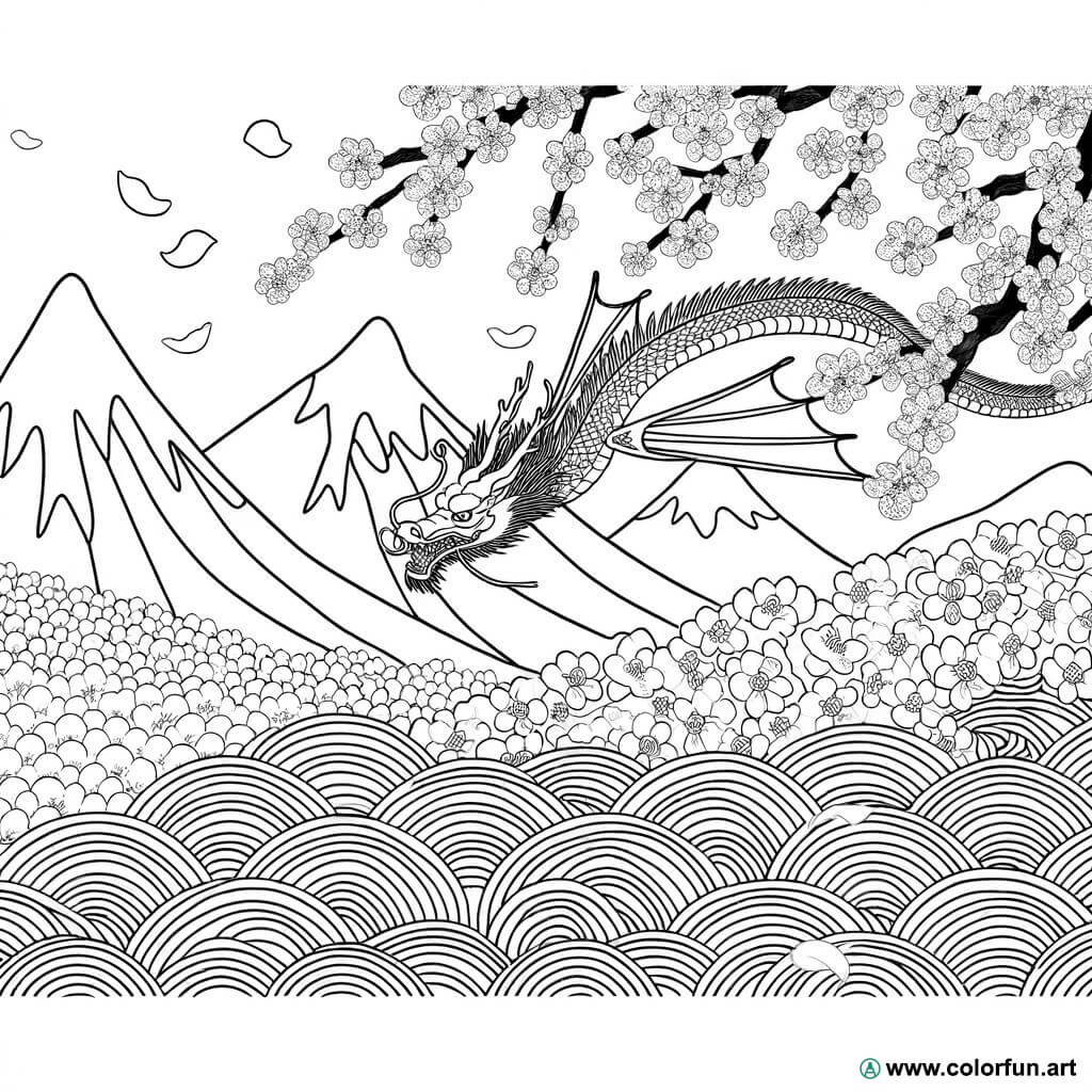 Japanese dragon coloring page Download or Print for free