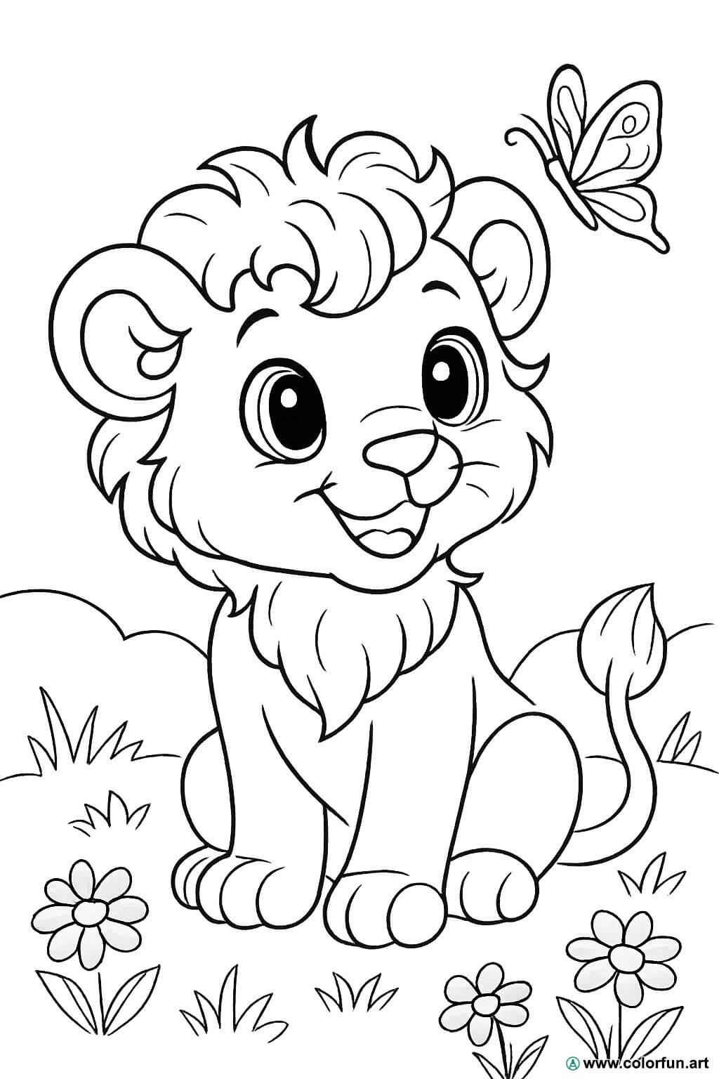 Kleurplaat van een cartoon leeuwenwelp om te printen Gratis te ...